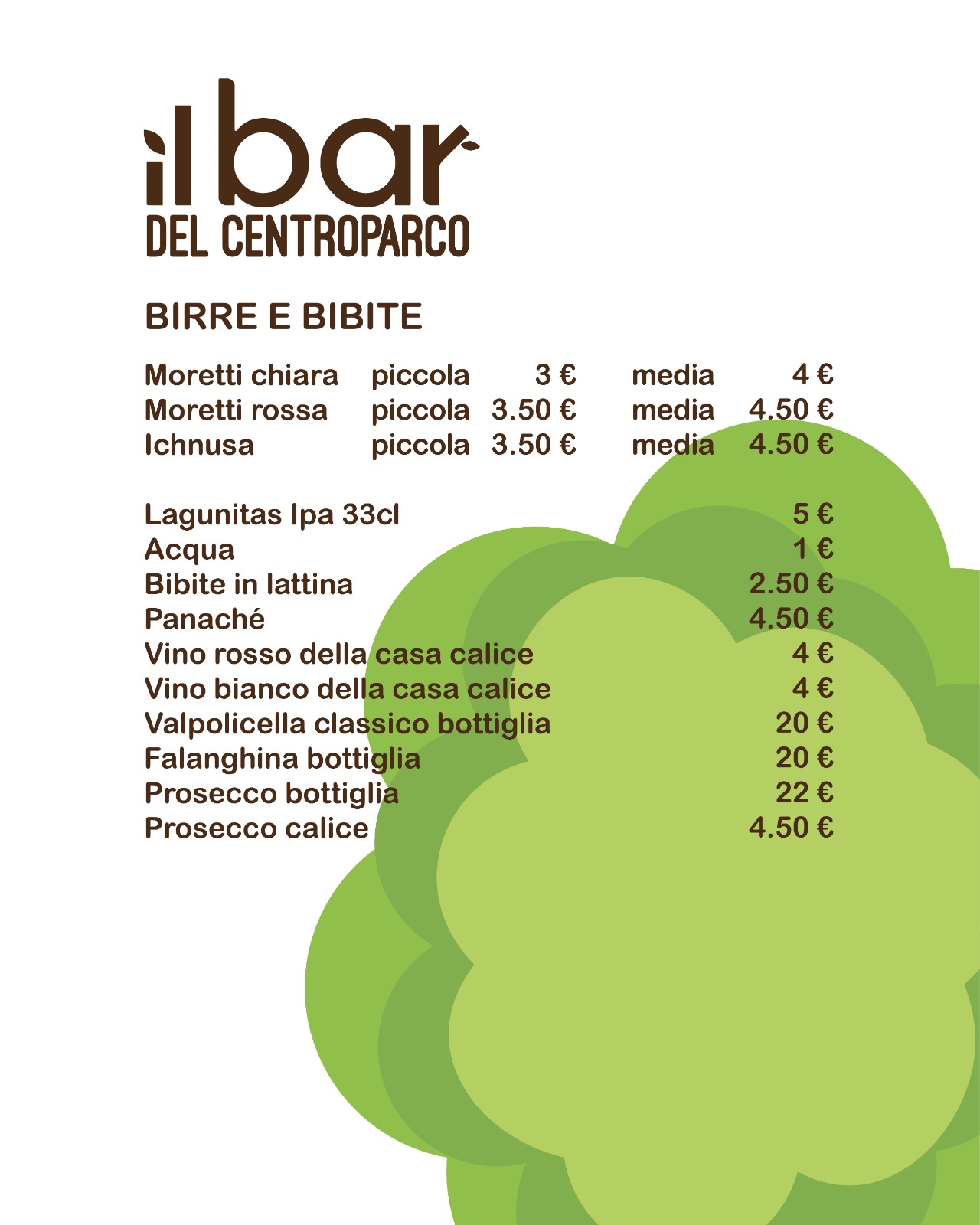 Menu - Il bar del Centro Parco